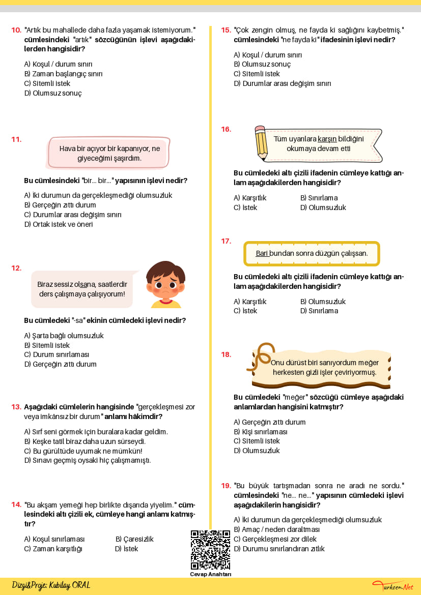 7. Sınıf Dil Yapıları Testi (Turkcen Serisi)